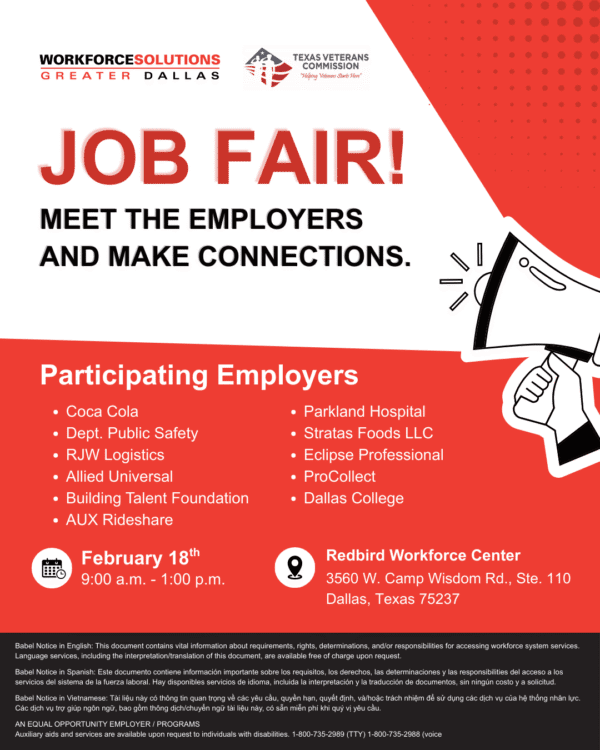 Redbird Workforce Center Job Fair - Workforce Solutions Greater Dallas