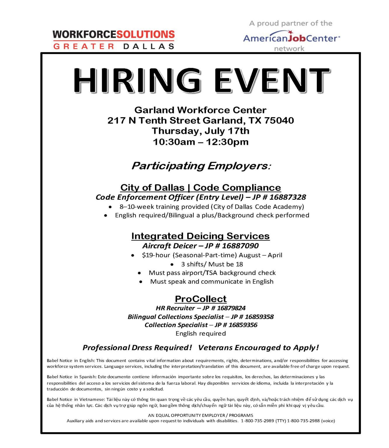 Garland Workforce Center Job Fair - Workforce Solutions Greater Dallas