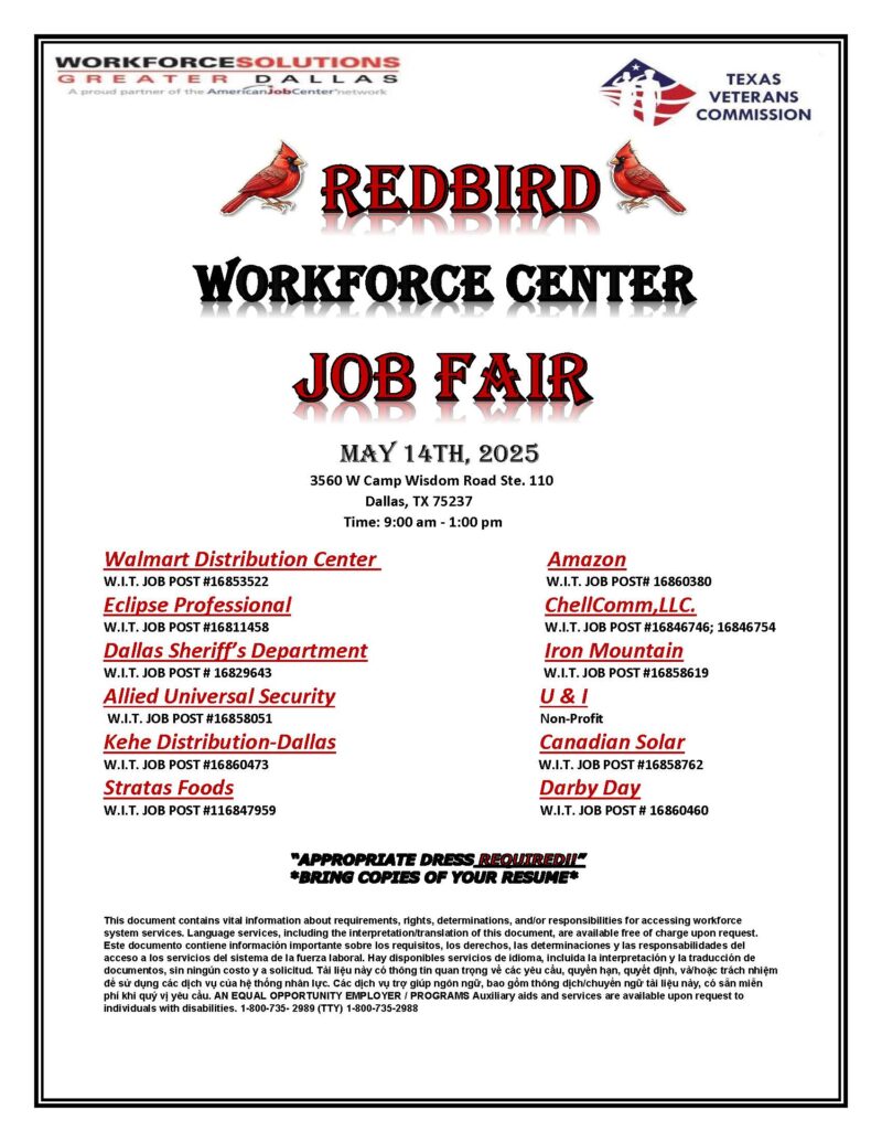 Redbird Workforce Center Job Fair - Workforce Solutions Greater Dallas