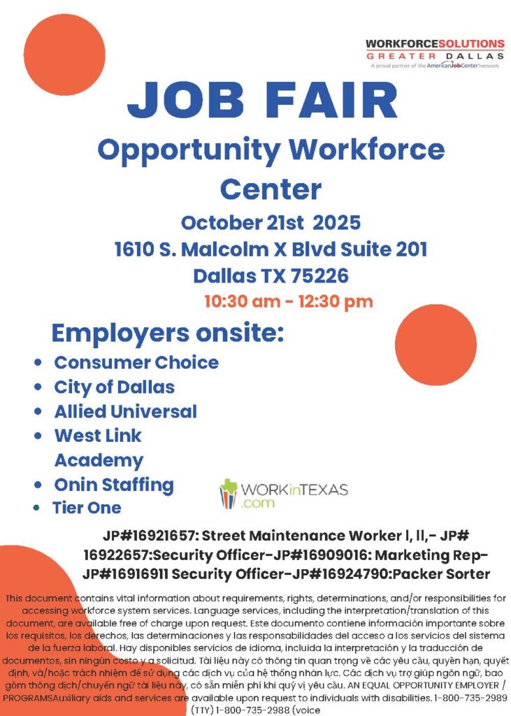 Opportunity Workforce Center Job Fair - Workforce Solutions Greater Dallas