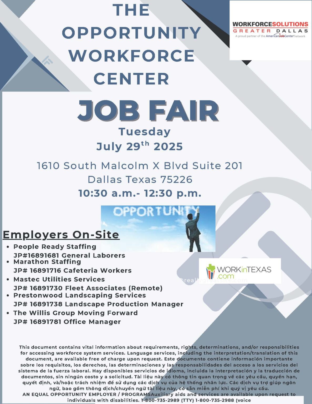 Opportunity Workforce Center Job Fair - Workforce Solutions Greater Dallas