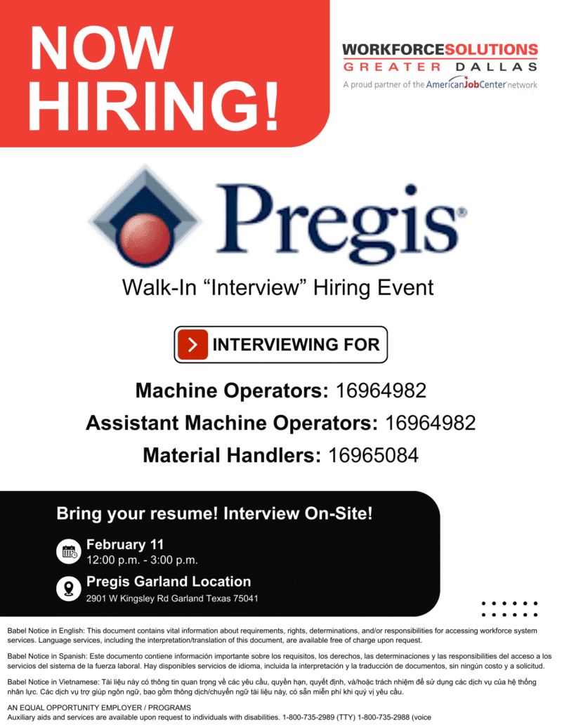 Pregis Walk-In “Interview” Hiring Event - Workforce Solutions Greater ...